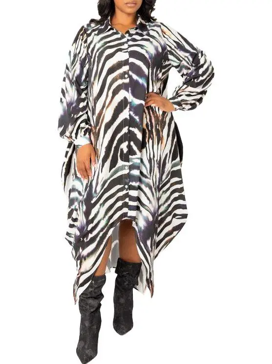 BUXOM COUTURE Drape Maxi Shirt Dress - White Multi