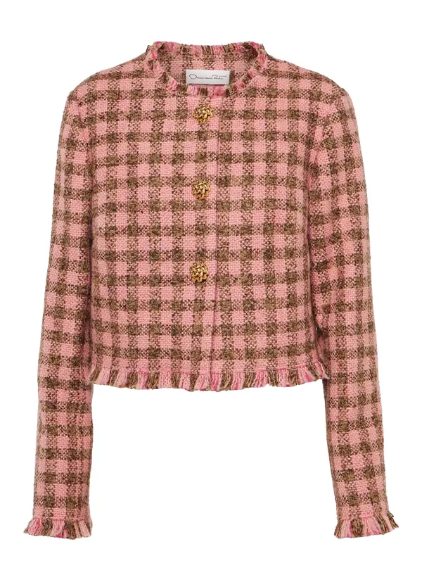 Oscar De La Renta Checked Wool-blend Tweed Jacket - Pink