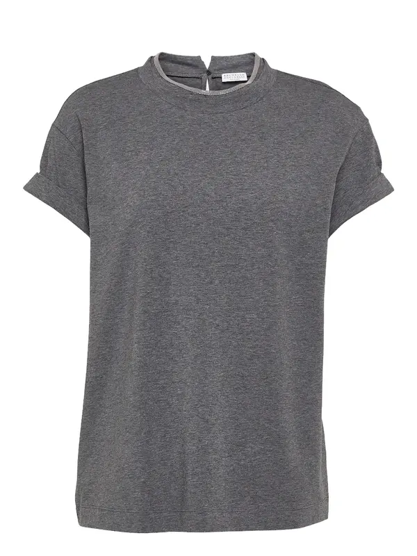 Brunello Cucinelli Embellished Cotton-blend T-shirt - Grey