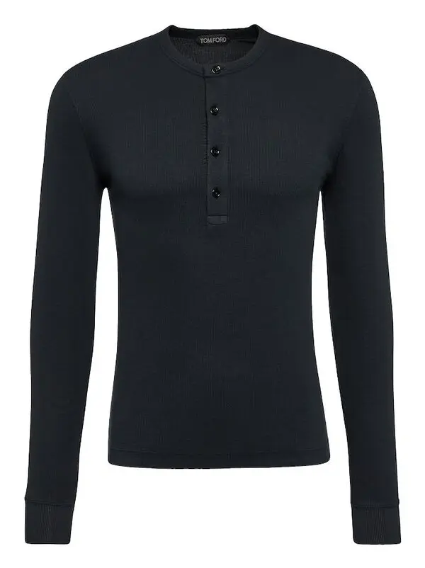 TOM FORD Ribbed-knit Jersey Henley Shirt - Black