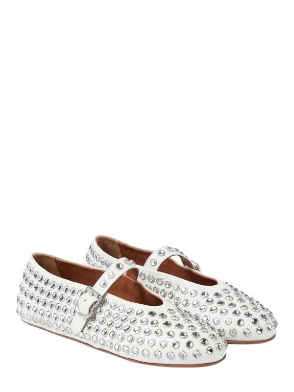 Alaïa Crystal-embellished Leather Ballet Flats - White