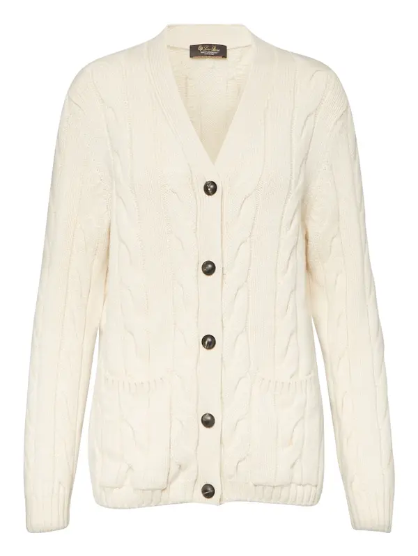 Loro Piana Napier Cable-knit Cashmere Cardigan - White