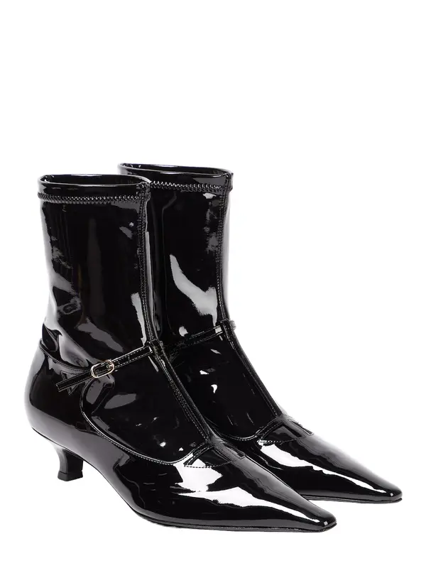 THE ROW Cyd Patent Leather Ankle Boots - Black
