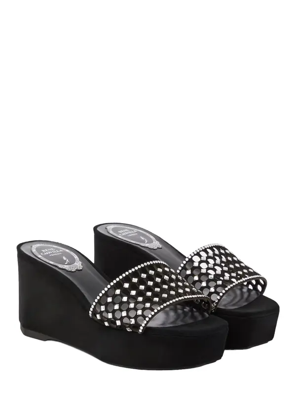 Rene Caovilla Embellished Platform Slides - Black