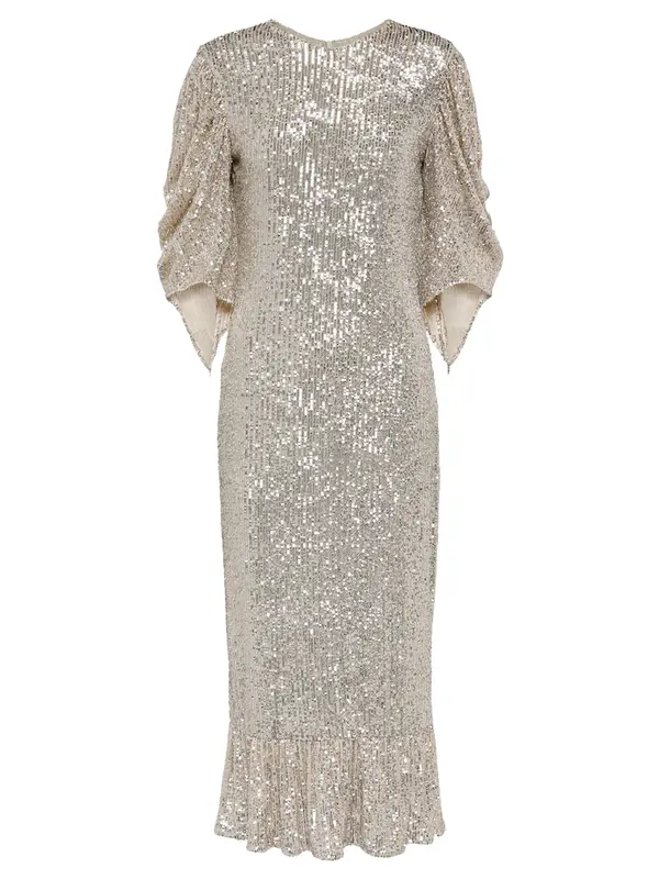 ROBERTA EINER Drama Sequined Midi Dress - Silver