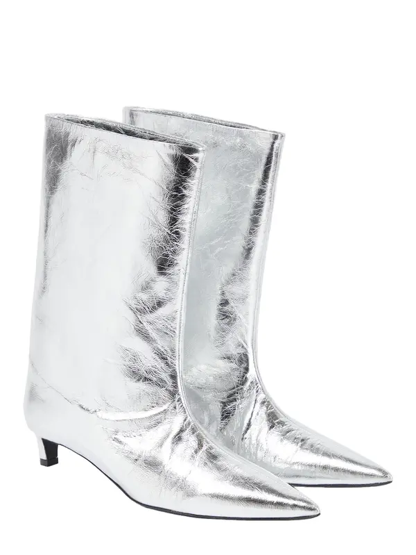 JIL SANDER Metallic Leather Ankle Boots - Silver