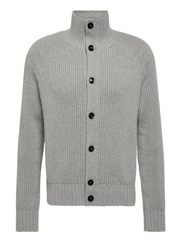 TOM FORD Ribbed Knit Wool And Cashmere Cardigan - Grey