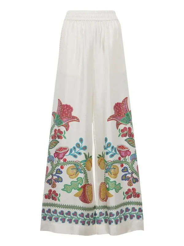 La DoubleJ Printed Wide-leg Silk Twill Pants - Multicoloured