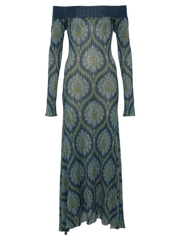 Etro Printed Off-shoulder Midi Dress - Blue