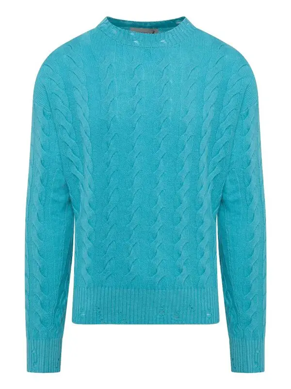 LANEUS Braided Crew Neck Sweater - Blue