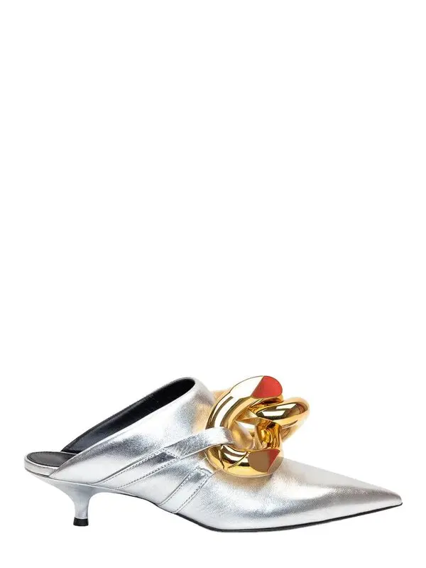 JW Anderson Mule Chain Kitten Heel - Silver