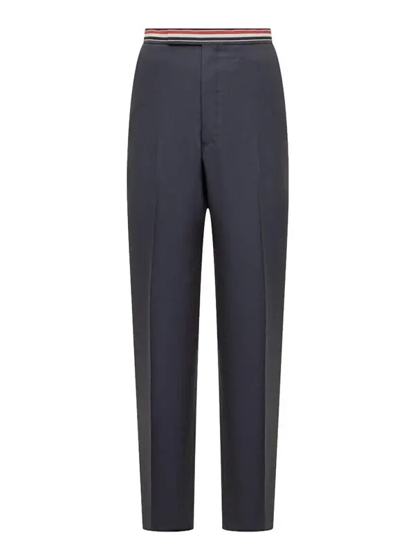 Thom Browne Straight Leg Trousers With Tricolor - Blue