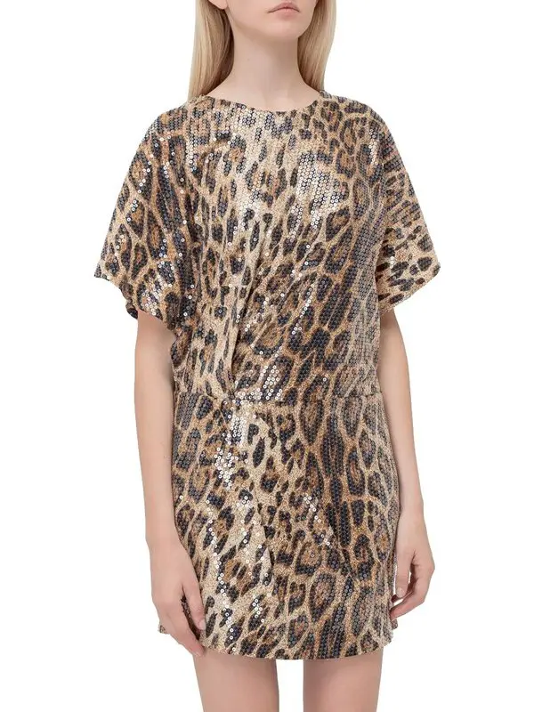 IN THE MOOD FOR LOVE Dress With Sequins And Leopard Print - Brown