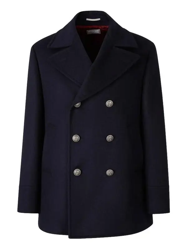 Brunello Cucinelli Virgin Wool Double-breasted Long Coat - Midnight Blue