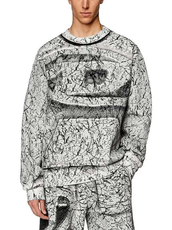 DIESEL® Cotton Fleece Crewneck Sweatshirt With Logo Print - Very Black