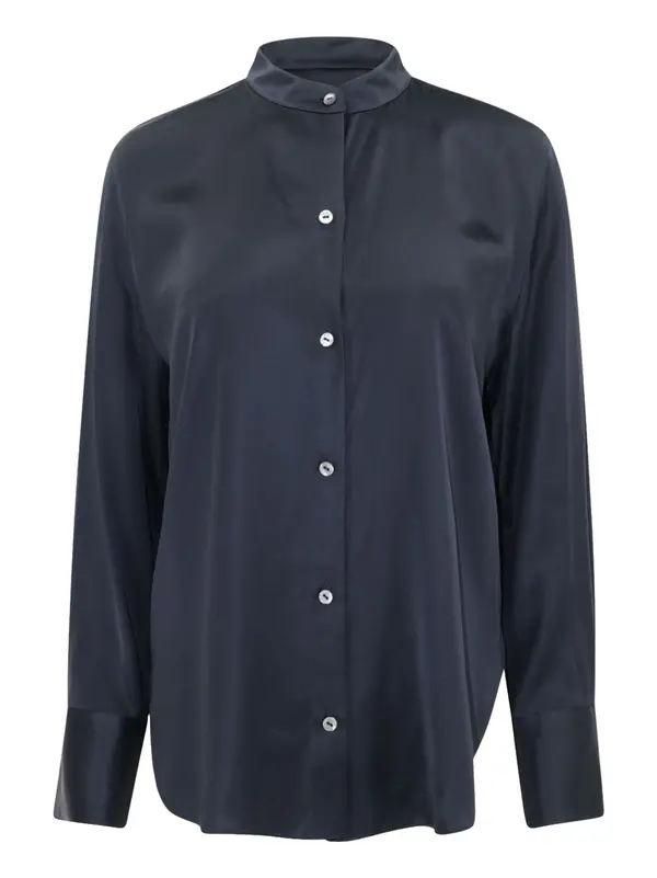 Vince Band-collar Satin Shirt - Blue