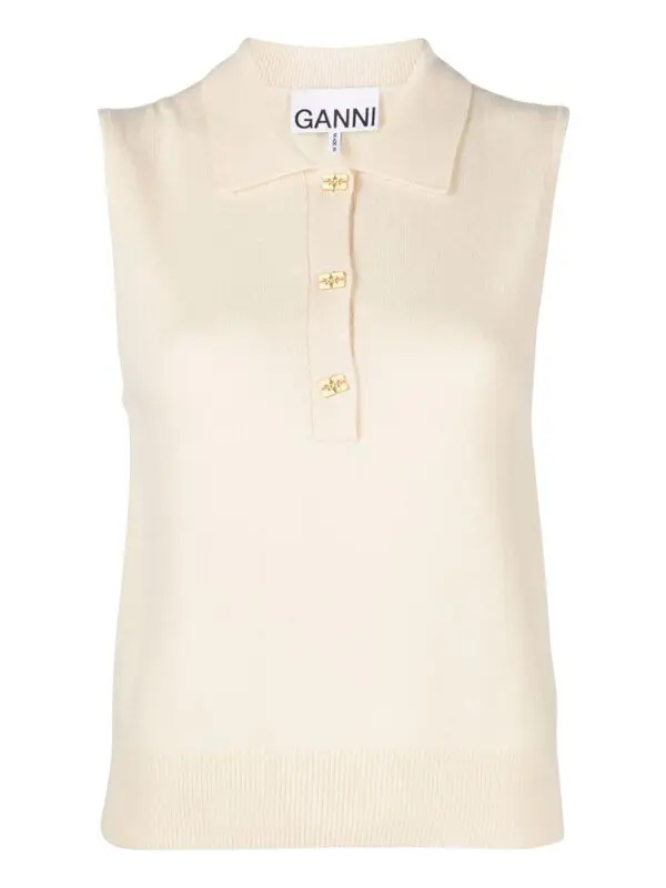 GANNI Logo-buttons Knitted Vest - Neutrals
