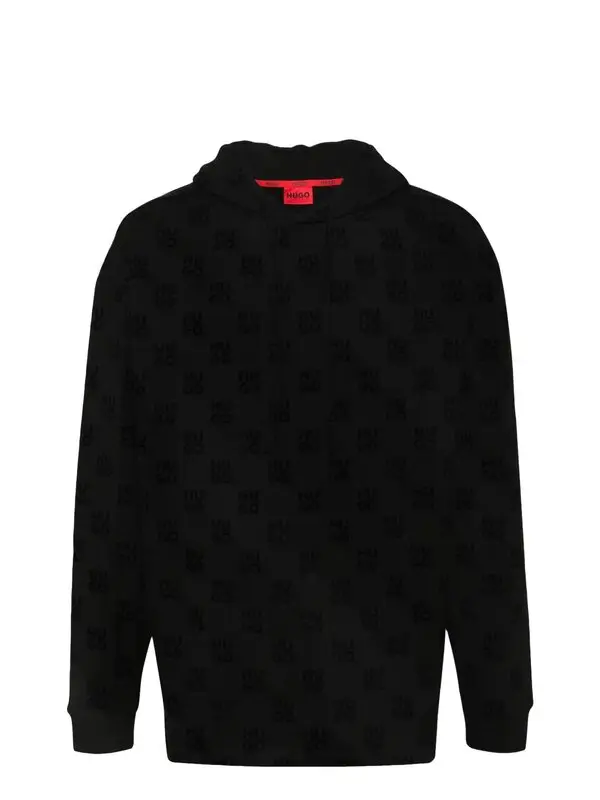Hugo Logo-jacquard Long-sleeve Hoodie - Black
