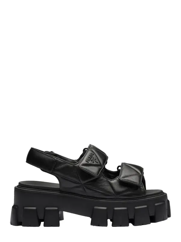Prada Monolith Quilted Leather Sandals - Black