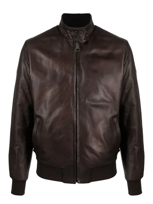 DELL'OGLIO Leather Bomber Jacket - Brown