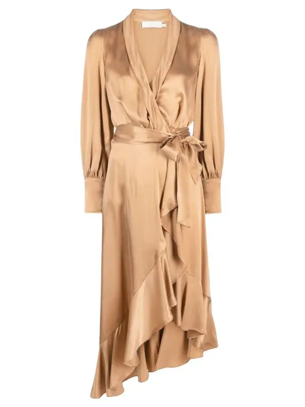 Zimmermann Long-sleeve Wrap Midi Dress - Neutrals