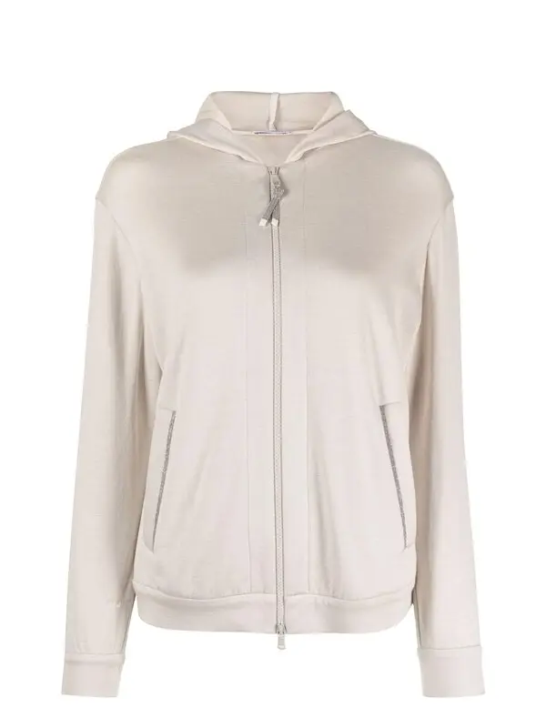 Brunello Cucinelli Monili Bead-embellished Zip Hoodie - Neutrals