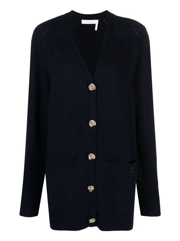 Chloé V-neck Fine-knit Cardigan - Blue