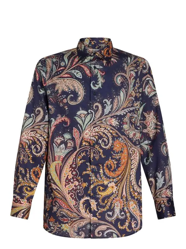 Etro Paisle- Print Cotton Shirt - Blue