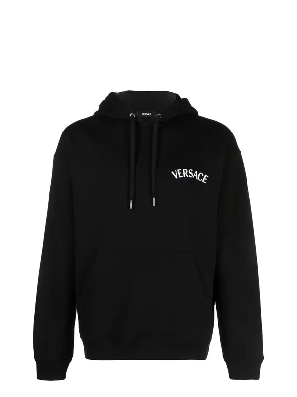 Versace Milano Stamp-embroidered Cotton Hoodie - Black