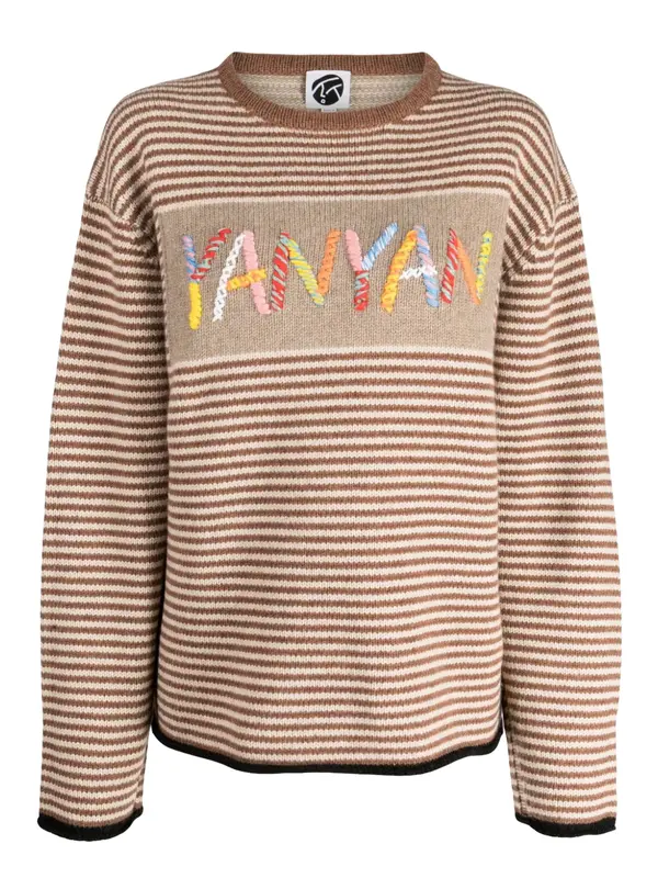 YANYAN Logo-embroidered Stripe-pattern Jumper - Brown