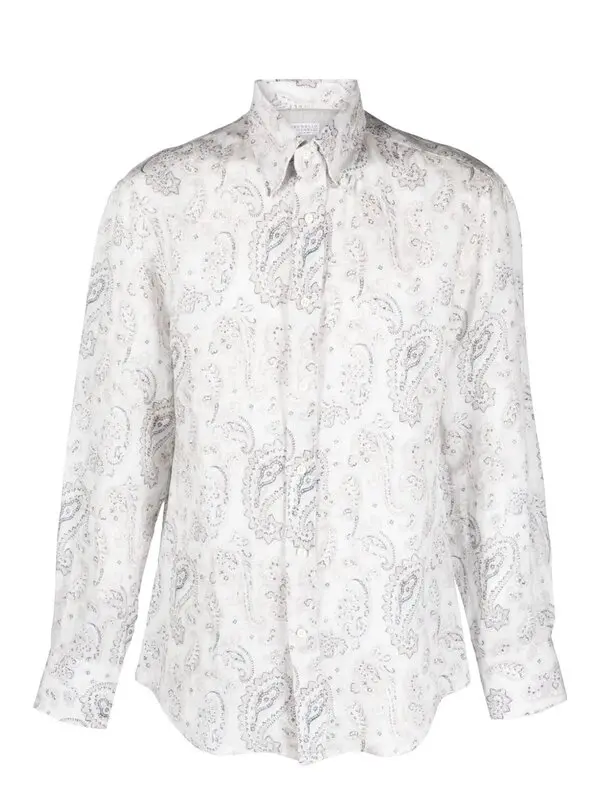 Brunello Cucinelli Paisley-print Linen Shirt - Neutrals