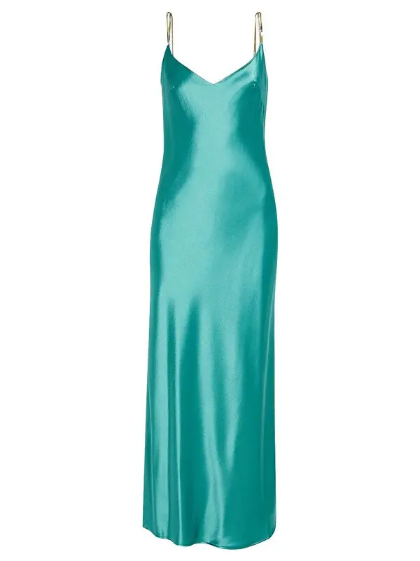 Galvan Chain-trimmed Satin Maxi Slip Dress - Turquoise