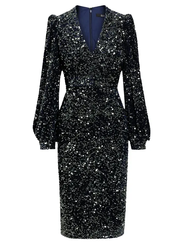 Badgley Mischka Sequined Velvet Dress - Midnight Blue