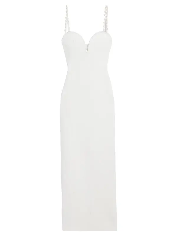 Galvan Thalia Embellished Ribbed-knit Maxi Dress - White