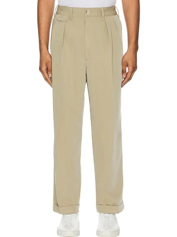 BEAMS 2 Pleats Twill Trousers - Sand