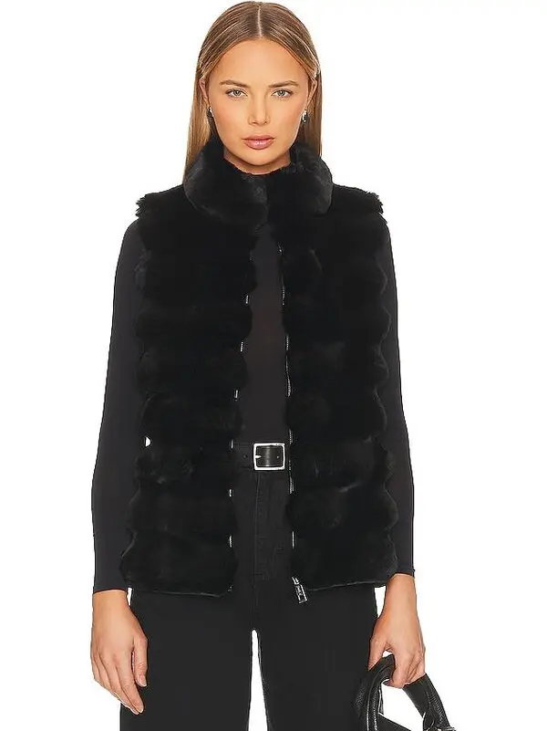 Jocelyn Plush Faux Fur Reversible Vest - Black