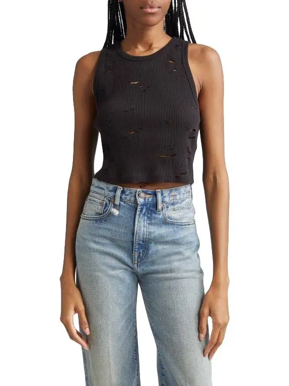 R13 Distressed Crop Tank - Black