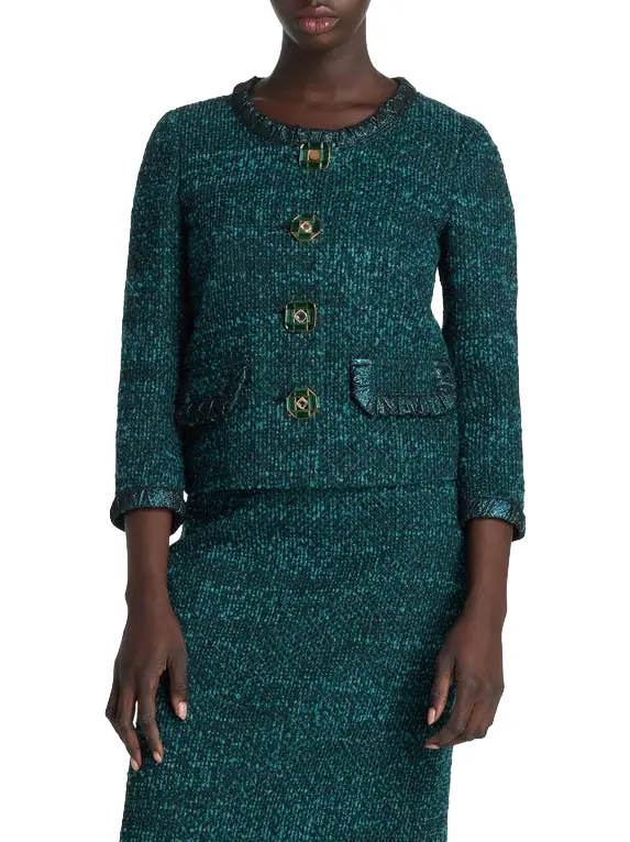 St. John Textured Tweed Knit Jacket - Dark Teal/black Multi