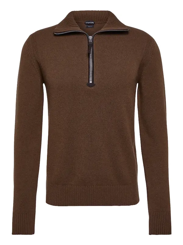 TOM FORD Wool-blend Half-zip Sweater - Brown
