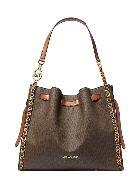 Michael Kors Mina Large Signature Logo Chain Shoulder Bag - Brown