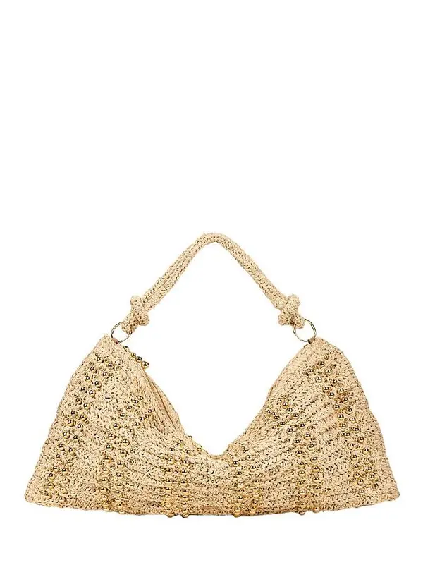 Cult Gaia Hera Extra Large Beaded Raffia Shoulder Bag - Natural/gold