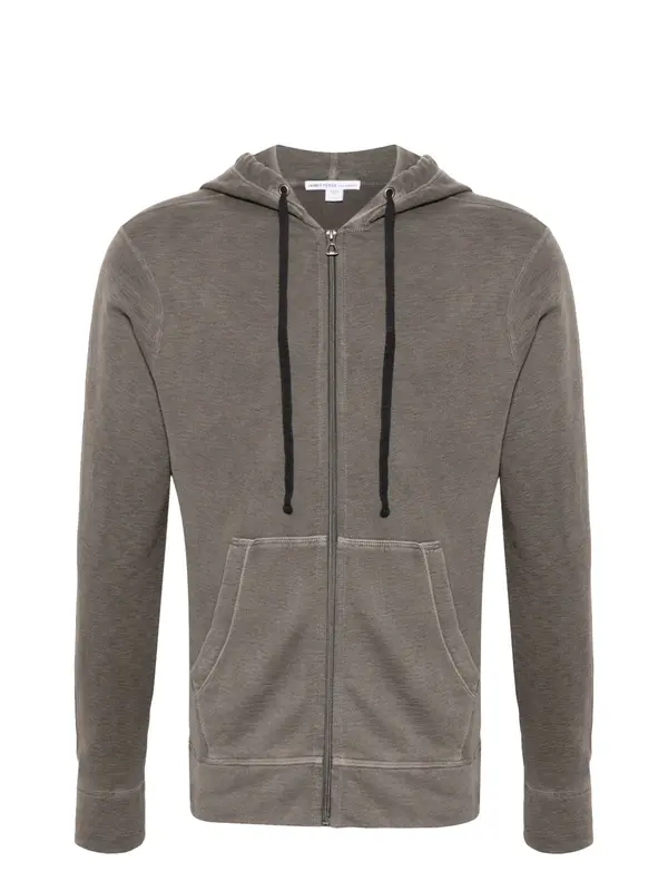 JAMES PERSE Zipped Jersey-fleece Hoodie - Brown