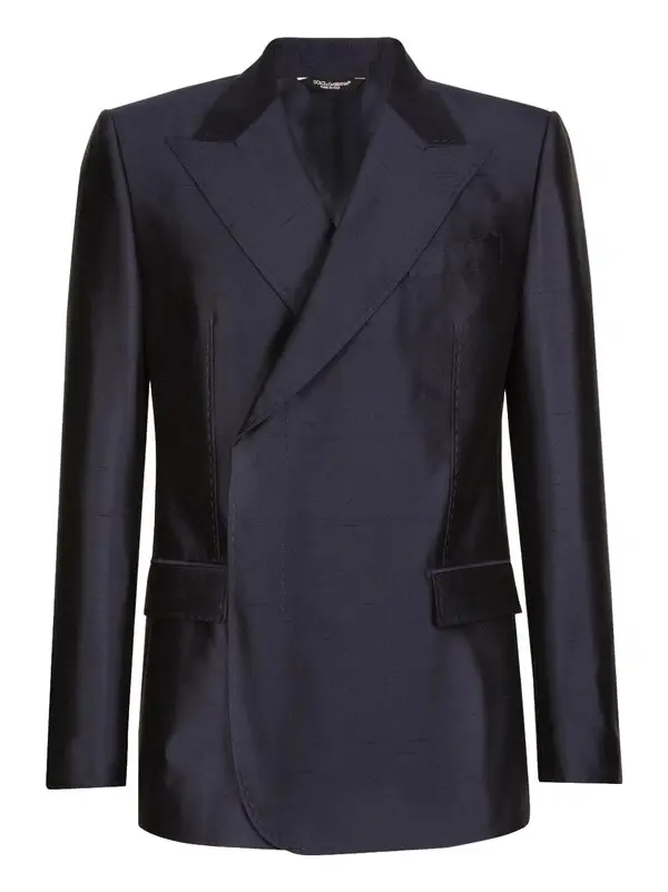 Dolce & Gabbana Double-breasted Silk Suit Jacket - Blue
