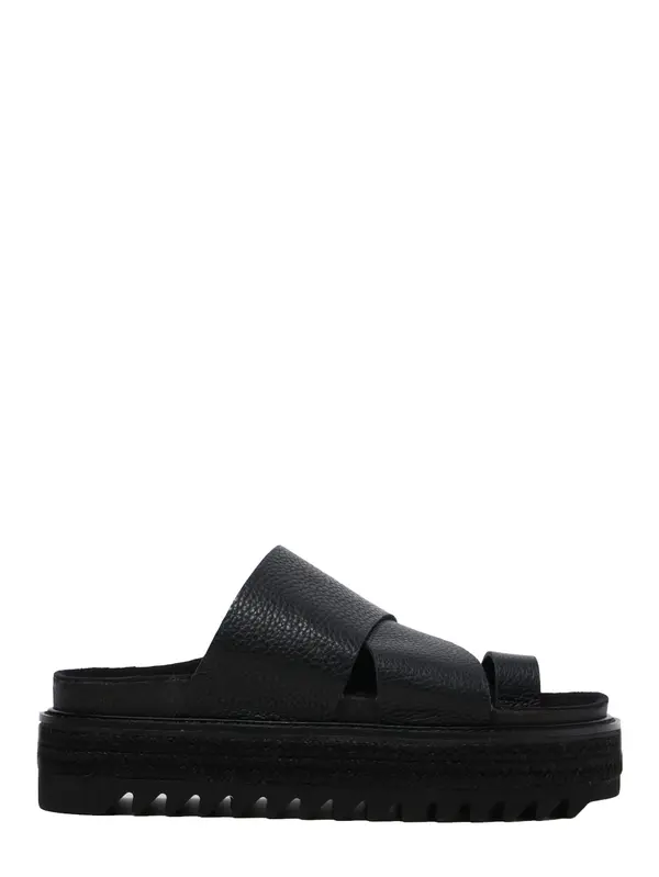 Y’s Crossover-strap Leather Slides - Black