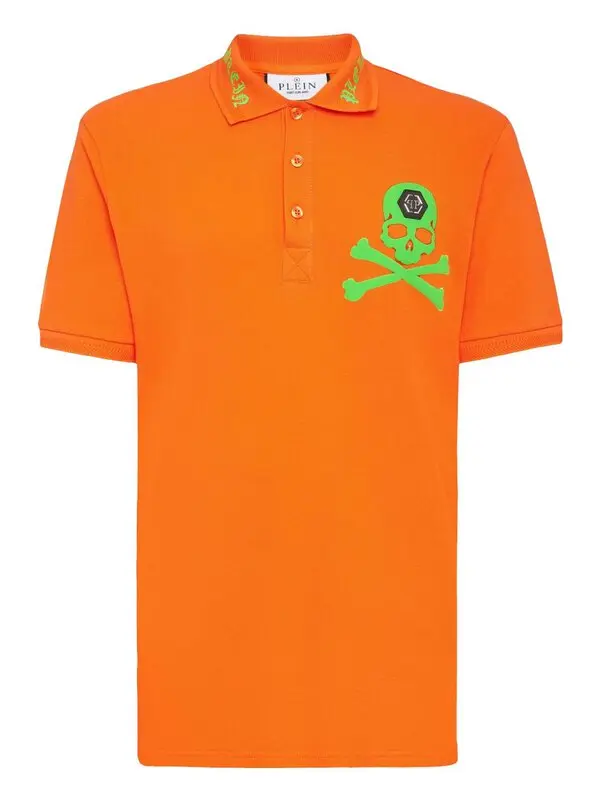 Philipp Plein Skull-print Cotton Polo Shirt - Orange