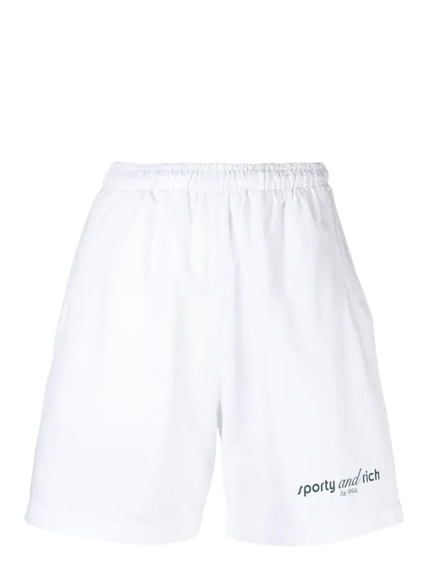 SPORTY & RICH Logo-print Track Shorts - White