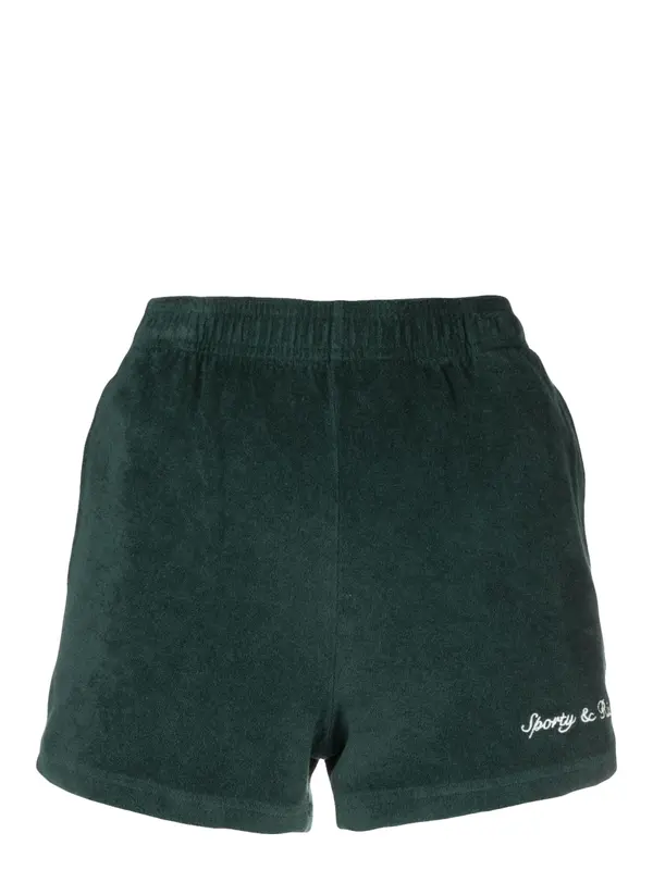 SPORTY & RICH Logo-embroidered Terry Shorts - Green