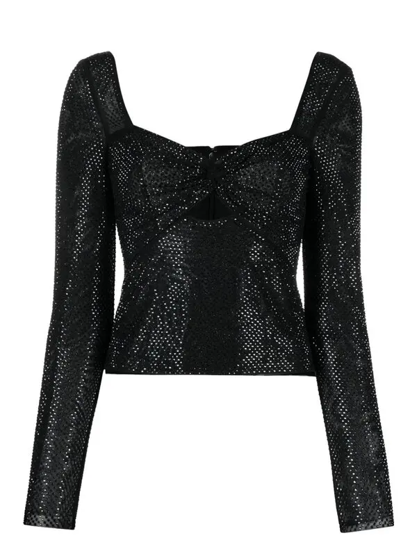 SELF-PORTRAIT Rhinestoned Top - Black