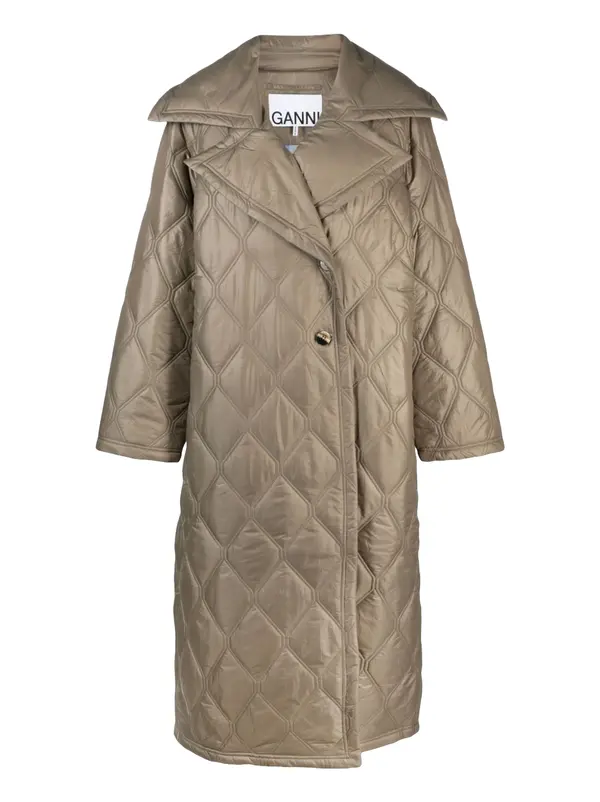 GANNI Quilted Recycled-shell Coat - Brown