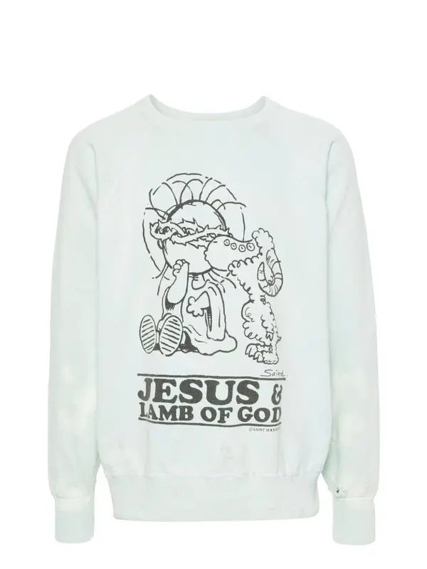SAINT MXXXXXX Slogan-print Cotton Sweatshirt - Blue